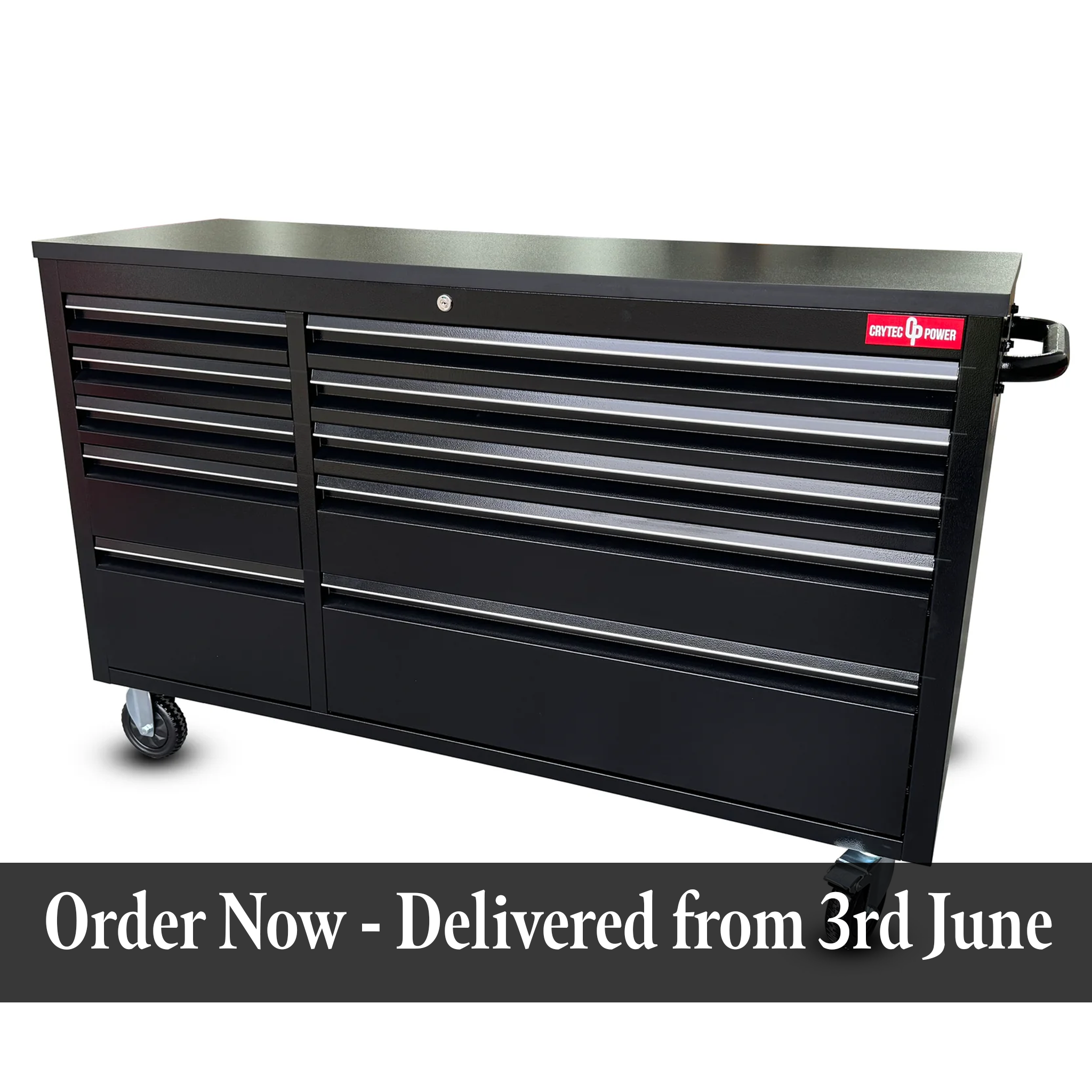 Crytec | 55" Tool Cabinet | Black | Stainless Steel | 10 Drawers | Ste